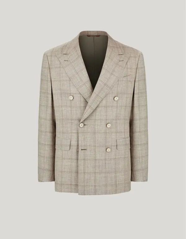 Canali Double-breasted Travel Blazer In Silk Wool And Linen - Beige