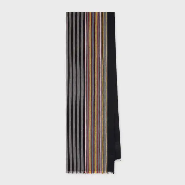 Paul Smith Viscose-wool 'signature Stripe' Edge Scarf - Black
