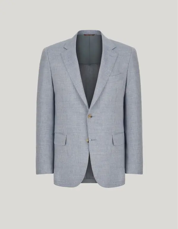 Canali Blazer In Linen And Wool - Light Blue