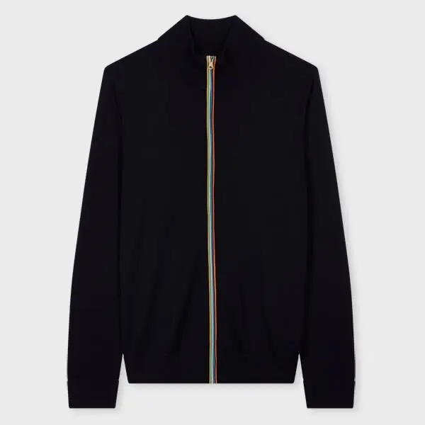 Paul Smith Washable Merino Wool 'signature Stripe' Zip Cardigan - Blue