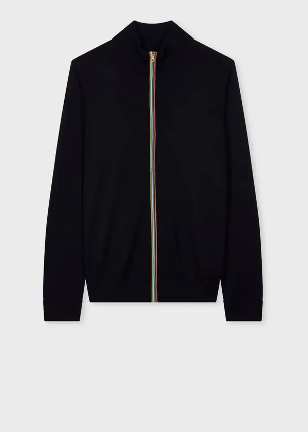 Paul Smith Washable Merino Wool 'signature Stripe' Zip Cardigan - Blue