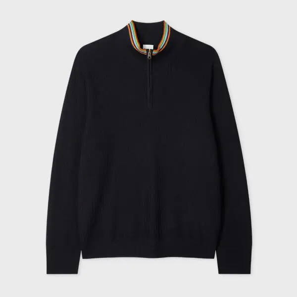 Paul Smith Washable Merino Wool 'signature Stripe' Quarter Zip Sweater