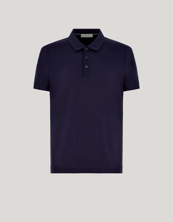 Canali Dark Navy Silk Polo Shirt - Blue