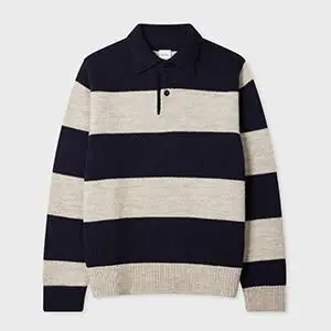 Paul Smith Block Stripe Knitted Polo Sweater - Blue