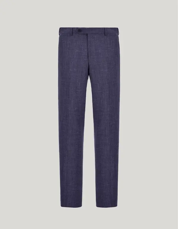 Canali Travel Trousers In Wool, Silk, And Linen - Blue