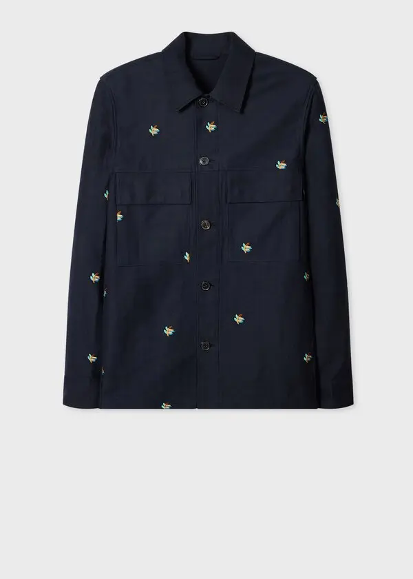 Paul Smith Navy Embroidered Leaf Cotton Shirt Jacket