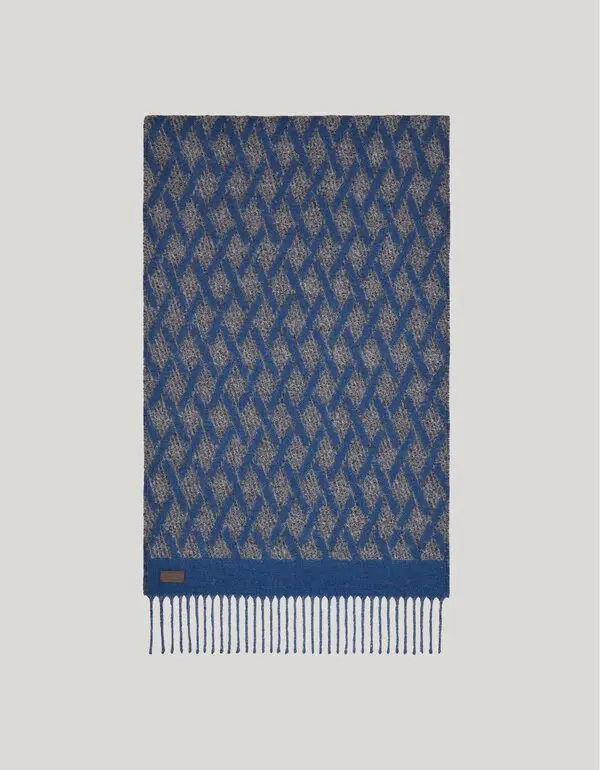 Canali Bouclé Scarf, Gray/ Lozenge Motif - Blue
