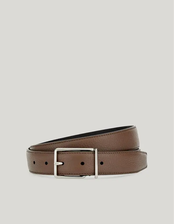 Canali Smooth Calfskin Belt With Silver Tone Buckle - Beige