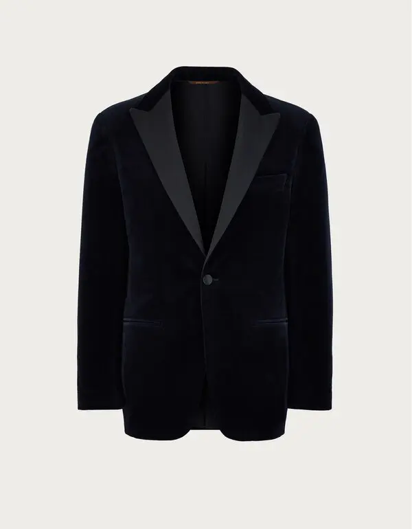 Canali Navy Tuxedo Blazer In Cotton Velvet - Blue