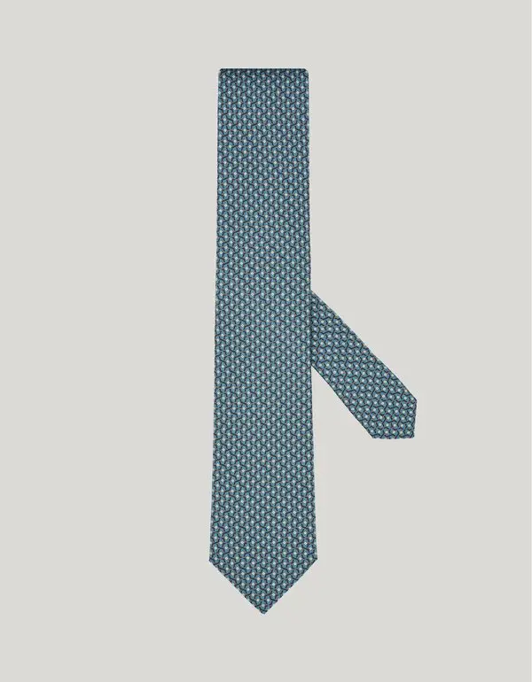 Canali Geometric Printed Neck Tie - Blue