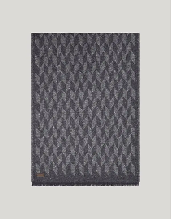Canali Gray Buttoned Effect Scarf With Geometric Pattern - Grey