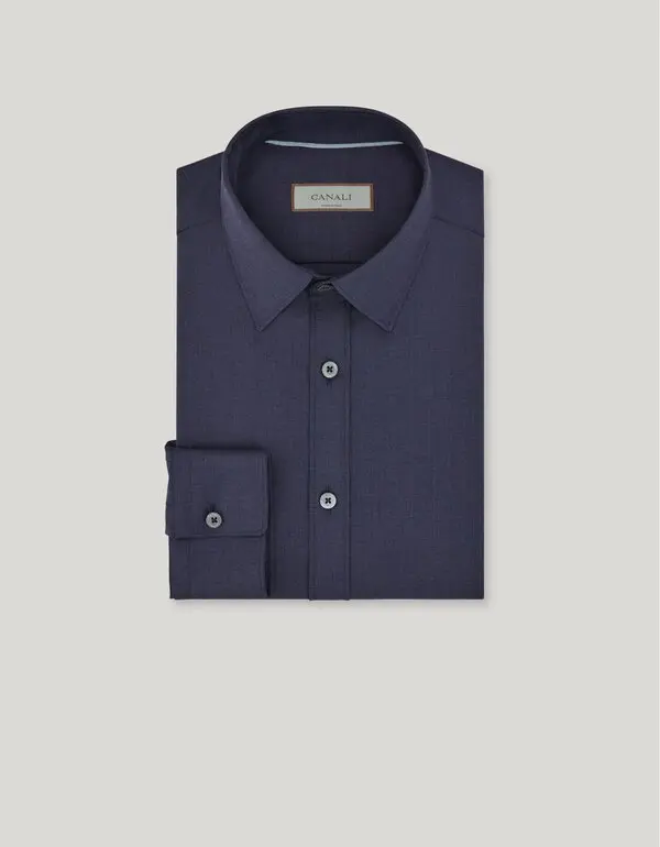 Canali Casual Regular Fit Impeccabile Navy Wool Shirt - Blue