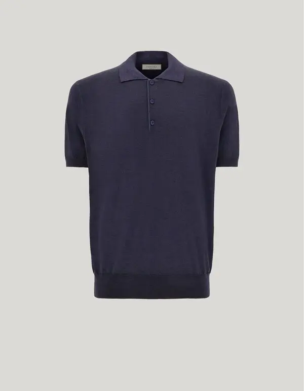 Canali Nuvola Dark Navy Garment-dyed Wool And Silk Polo Shirt