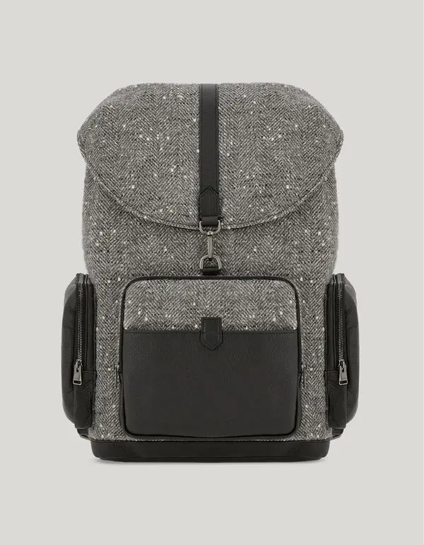 Canali Alpaca Wool And Hammered Calfskin Backpack - Black