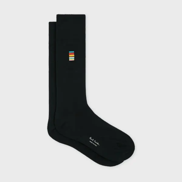 Paul Smith Cotton-blend Socks With Signature Stripe Embroidery - Black