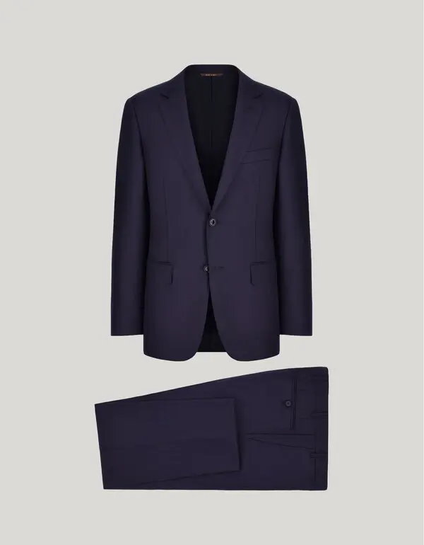 Canali Navy Suit In 180's Pure Wool With Single-breasted Jacket - Blue