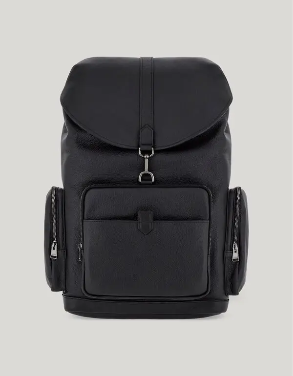 Canali Hammered Calfskin Three-pocket Backpack - Black