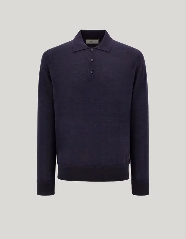 Canali Dark Navy Polo In Wool-silk-cashmere Blend