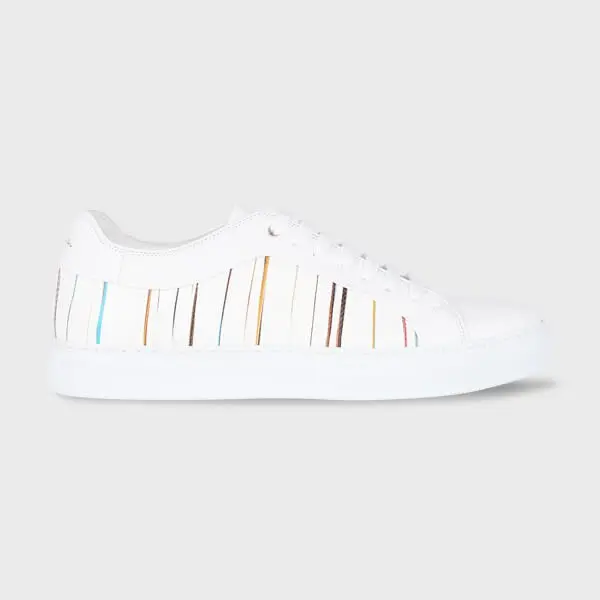 Paul Smith Signature Pinstripe Leather Basso Trainers - White