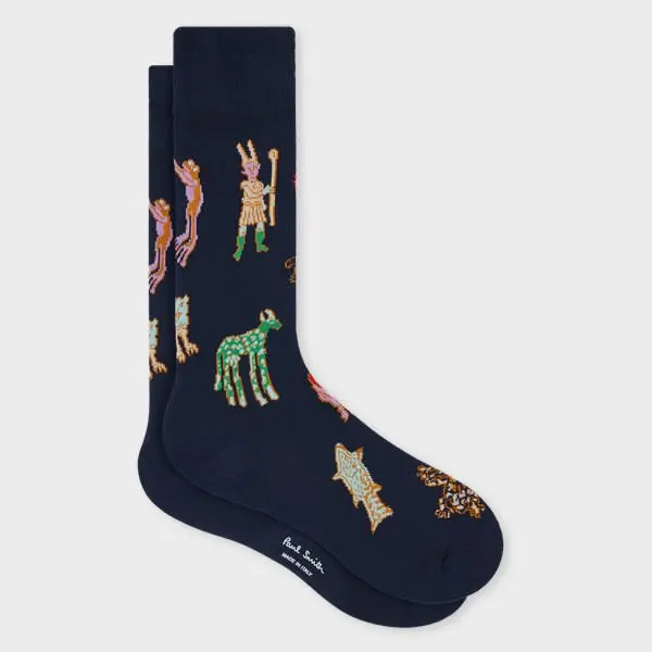 Paul Smith Cotton-blend 'little Beasts' Crew Socks - Blue