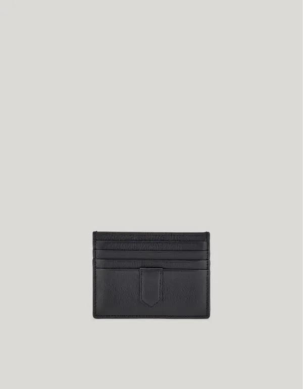 Canali Hammered Calfskin Card Holder - Black