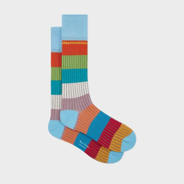 Paul Smith Ribbed Colour Block Socks - Blue