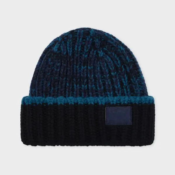 Paul Smith Lambswool Chunky Rib Beanie - Blue