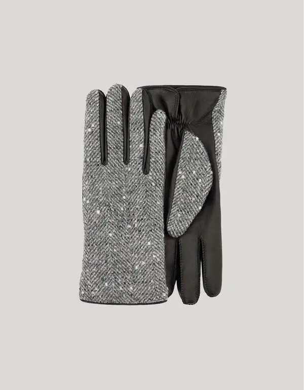 Canali Donegal-effect Wool Gloves With Leather Details - Grey
