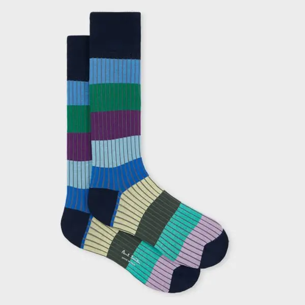 Paul Smith Ribbed Color Block Socks - Blue