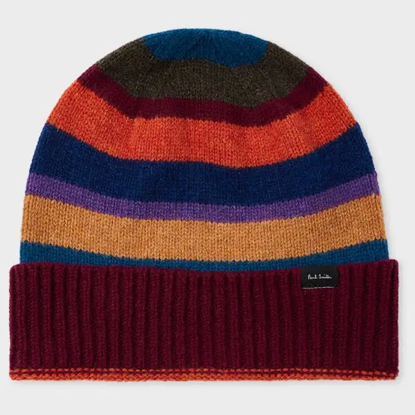 Paul Smith Striped Lambswool Beanie - Red