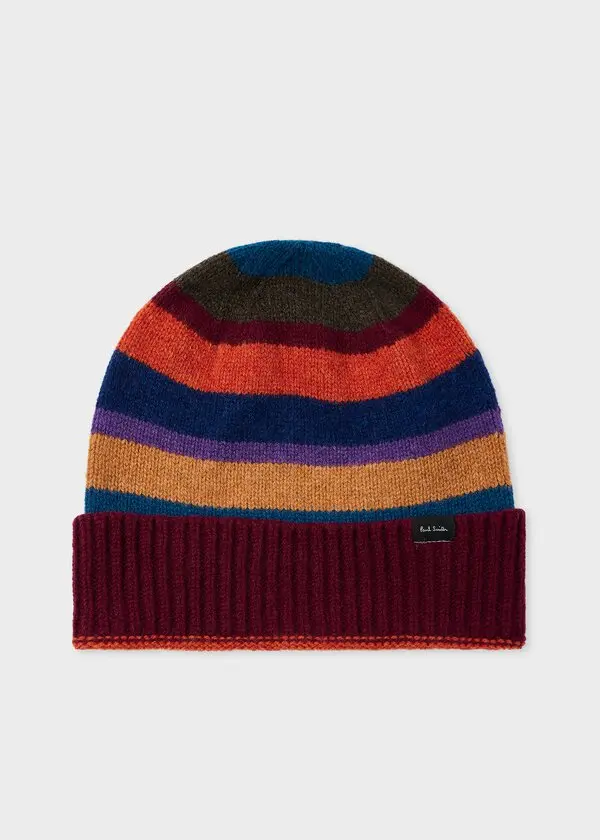 Paul Smith Striped Lambswool Beanie - Red