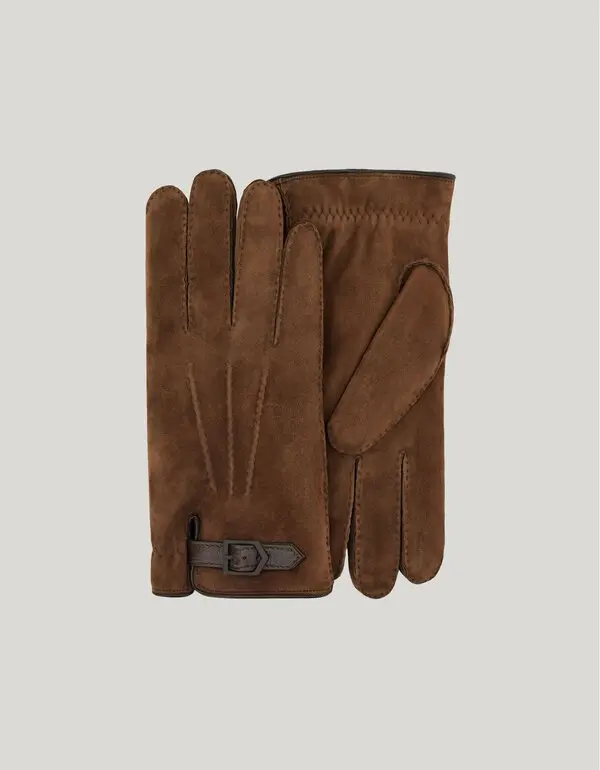 Canali Suede Gloves With Cashmere Lining - Brown