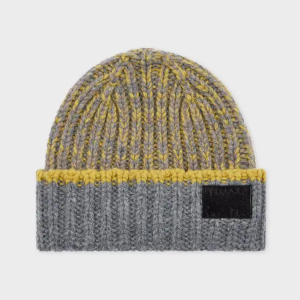 Paul Smith Lambswool Ribbed Beanie - Grey