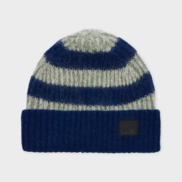Paul Smith Striped Chunky Knit Beanie - Blue