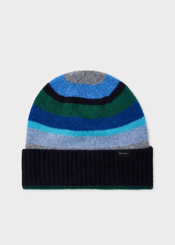 Paul Smith Striped Lambswool Beanie - Blue