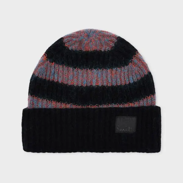 Paul Smith Stripe Lambswool-mohair Chunky Knit Beanie - Black
