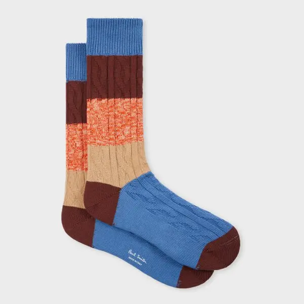 Paul Smith Cable Knit Block Stripe Socks - Blue