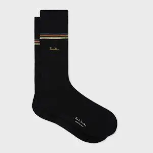 Paul Smith Logo Embroidered Stripe Trim Socks - Black