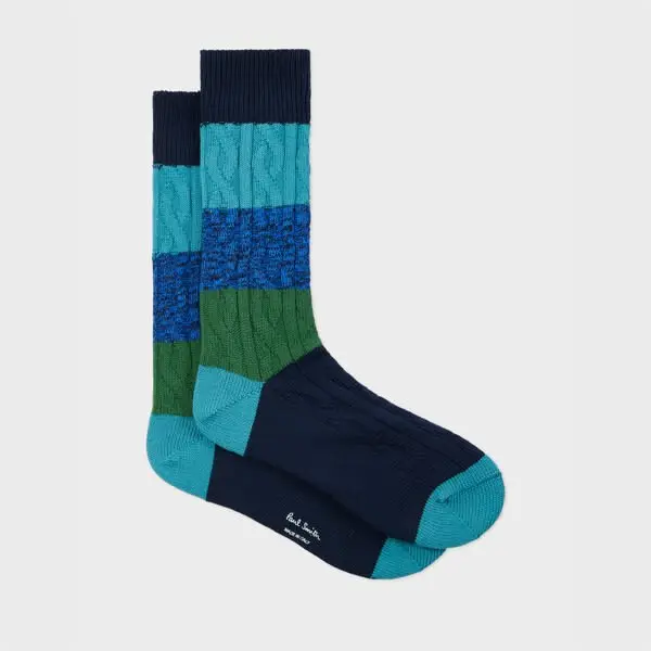 Paul Smith Cable Knit Block Stripe Socks - Blue