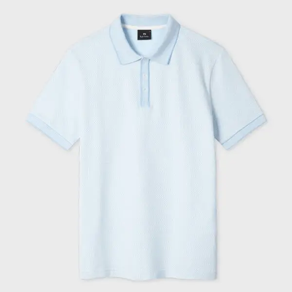 Paul Smith Light Blue Geo Mercerised Cotton Polo Shirt - White