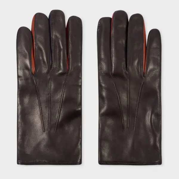 Paul Smith Leather Concertina Gloves - Brown