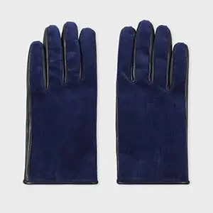 Paul Smith Leather And Corduroy Gloves - Blue