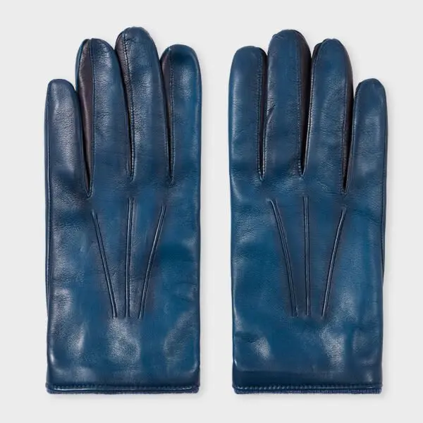 Paul Smith Leather Gloves With Wool-cashmere Lining - Blue