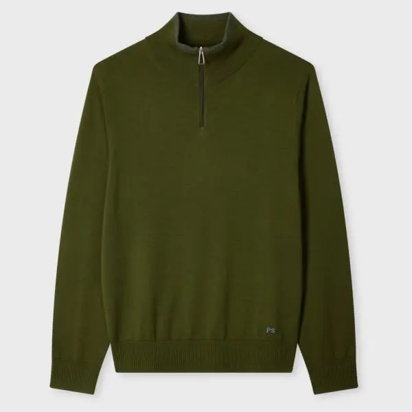 Paul Smith Merino Wool Half Zip Sweater - Green