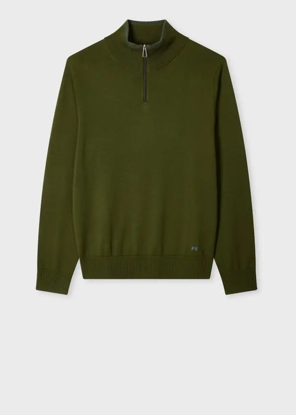 Paul Smith Merino Wool Half Zip Sweater - Green