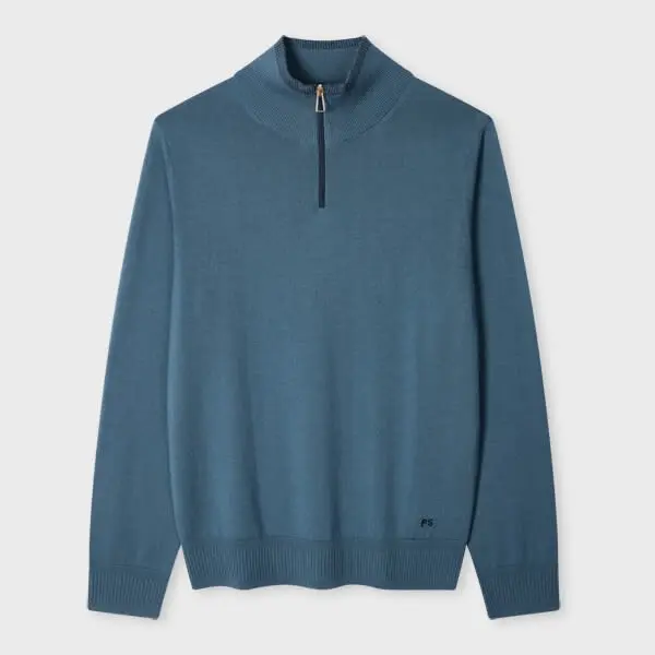 Paul Smith Merino Wool Half Zip Sweater - Blue