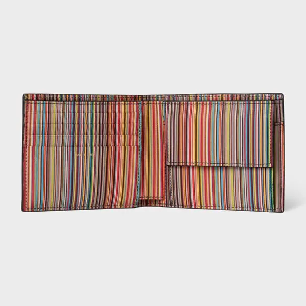 Paul Smith Leather 'signature Stripe' Interior Billfold And Coin Wallet - Black