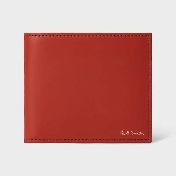 Paul Smith Brick Leather 'signature Stripe' Interior Billfold And Coin Wallet - Red
