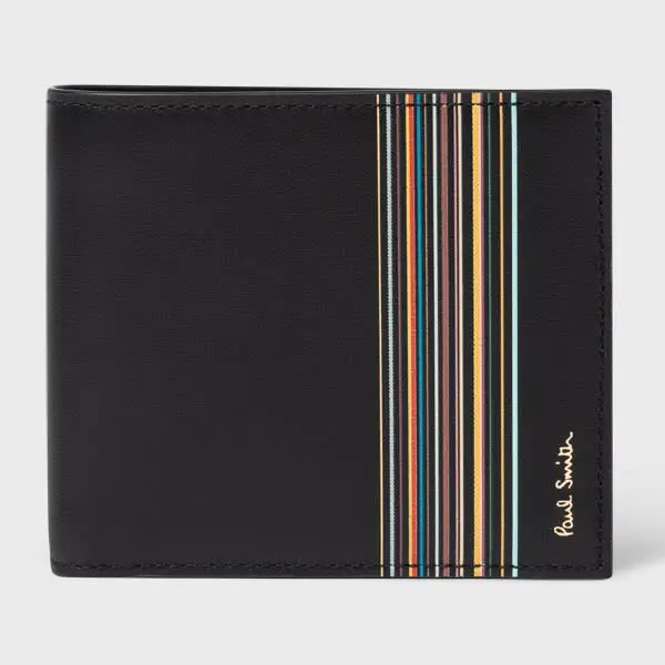 Paul Smith Signature Stripe Block' Billfold And Coin Wallet - Black