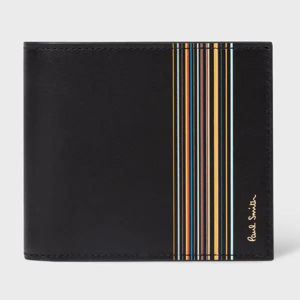 Paul Smith Leather 'signature Stripe Block' Billfold Wallet - Black